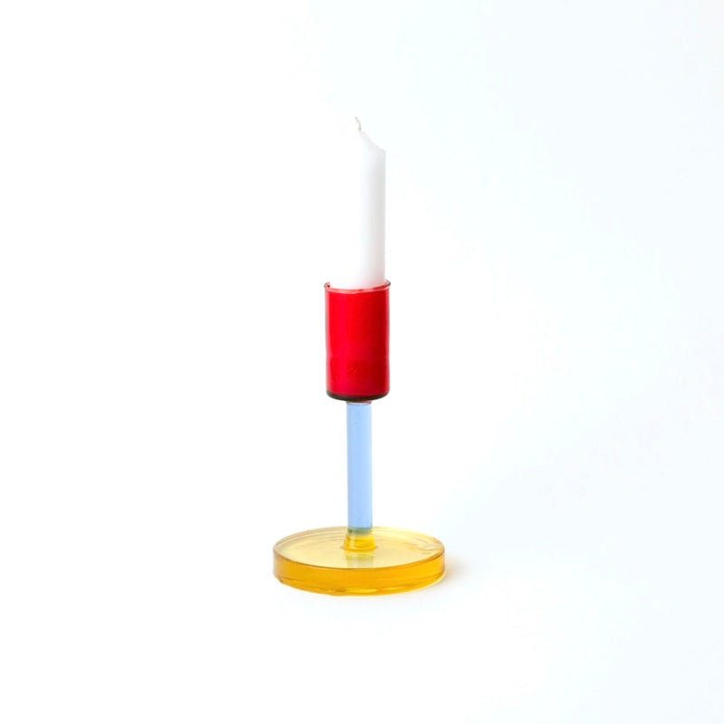 Block Design Glass Candlestick - Red / Blue / Yellow Medium ...