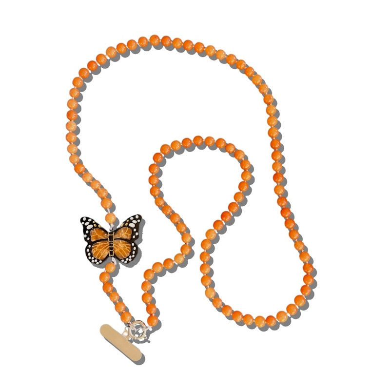 Solar Eclipse Hand-Painted Orange Monarch Butterfly Gemstone Crossbody ...